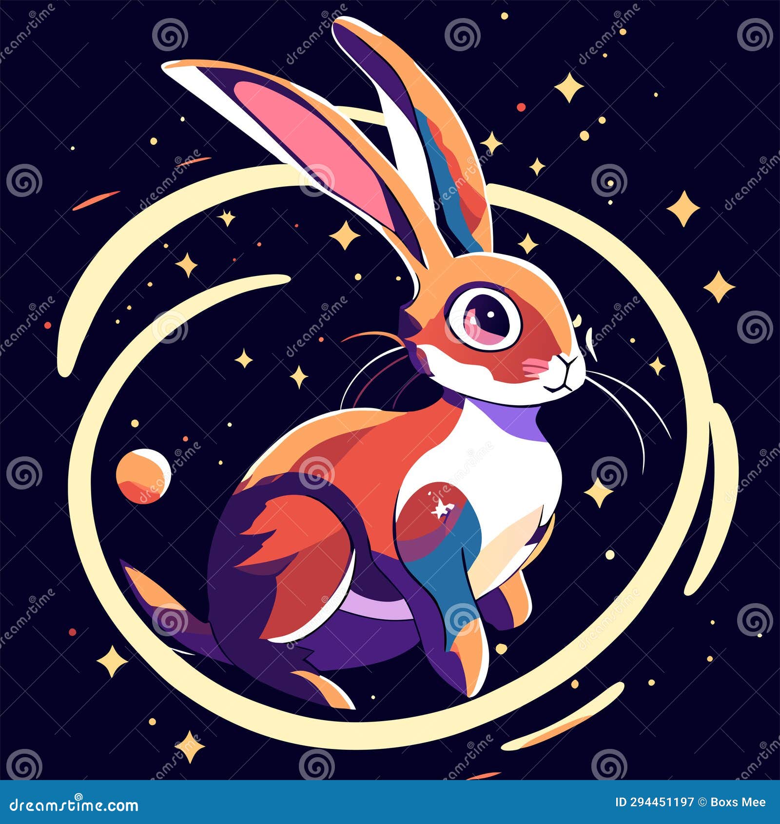 Rabbit in the Universe. Vector Illustration of a Rabbit in Space Stock ...