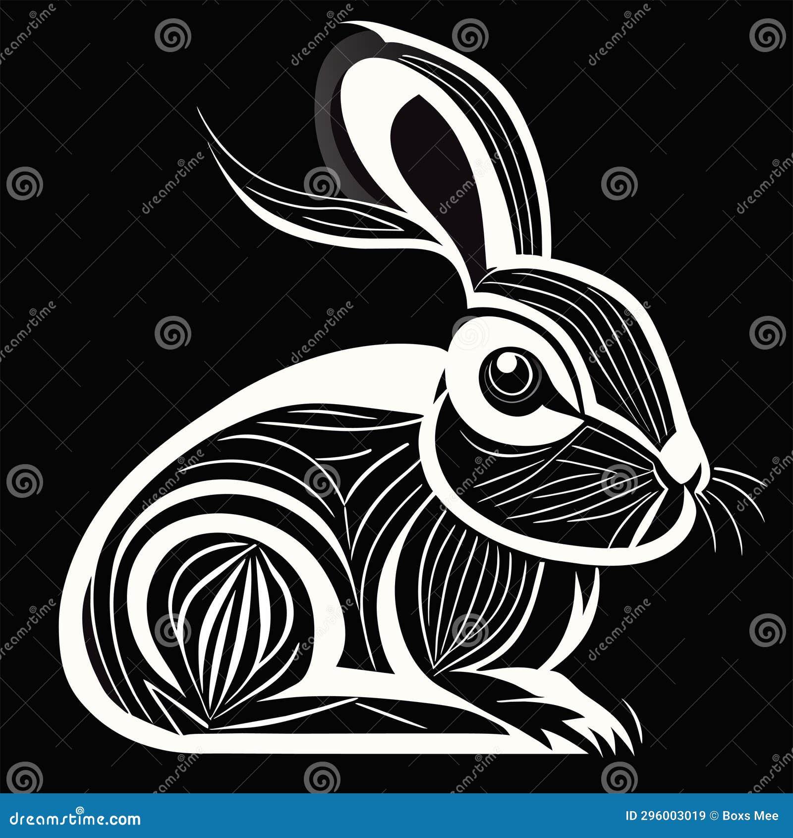 Rabbit - Vector Illustration on a Black Background. Black and White ...