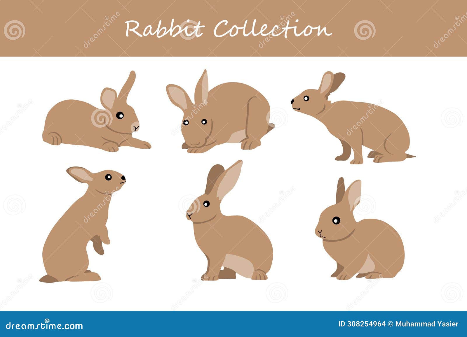 Rabbit Vector Set. Cute Cartoon Hare Stock Vector - Illustration of ...