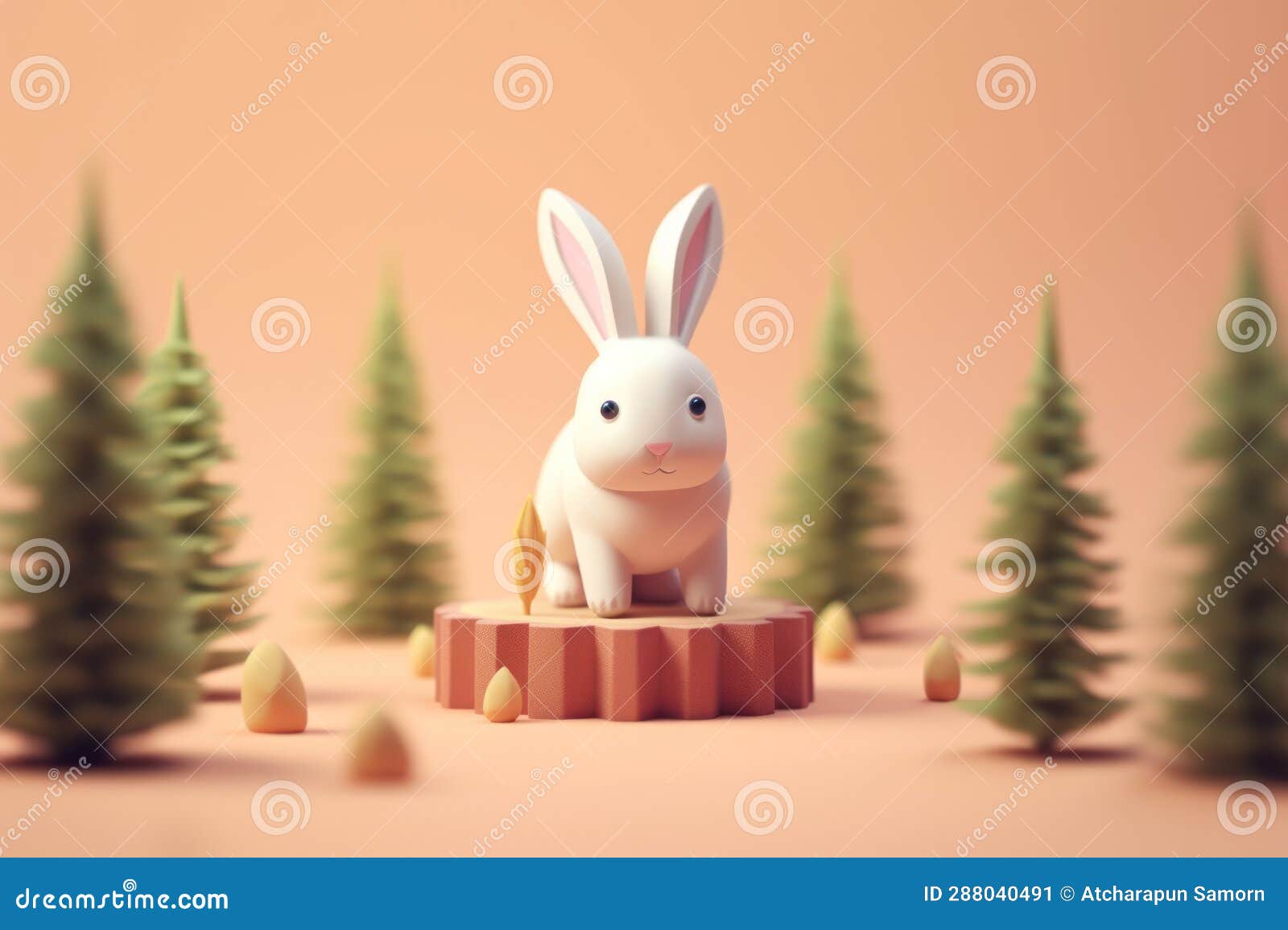 A Rabbit Walking in Forest 3D Tiny Cute Isometric Generative AI Stock ...
