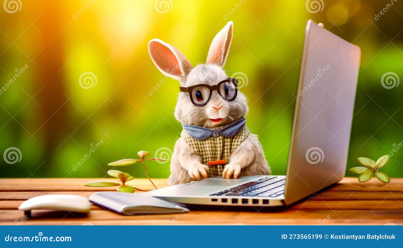 Rabbit Wearing Glasses Sitting in Front of Laptop. Generative AI Stock ...