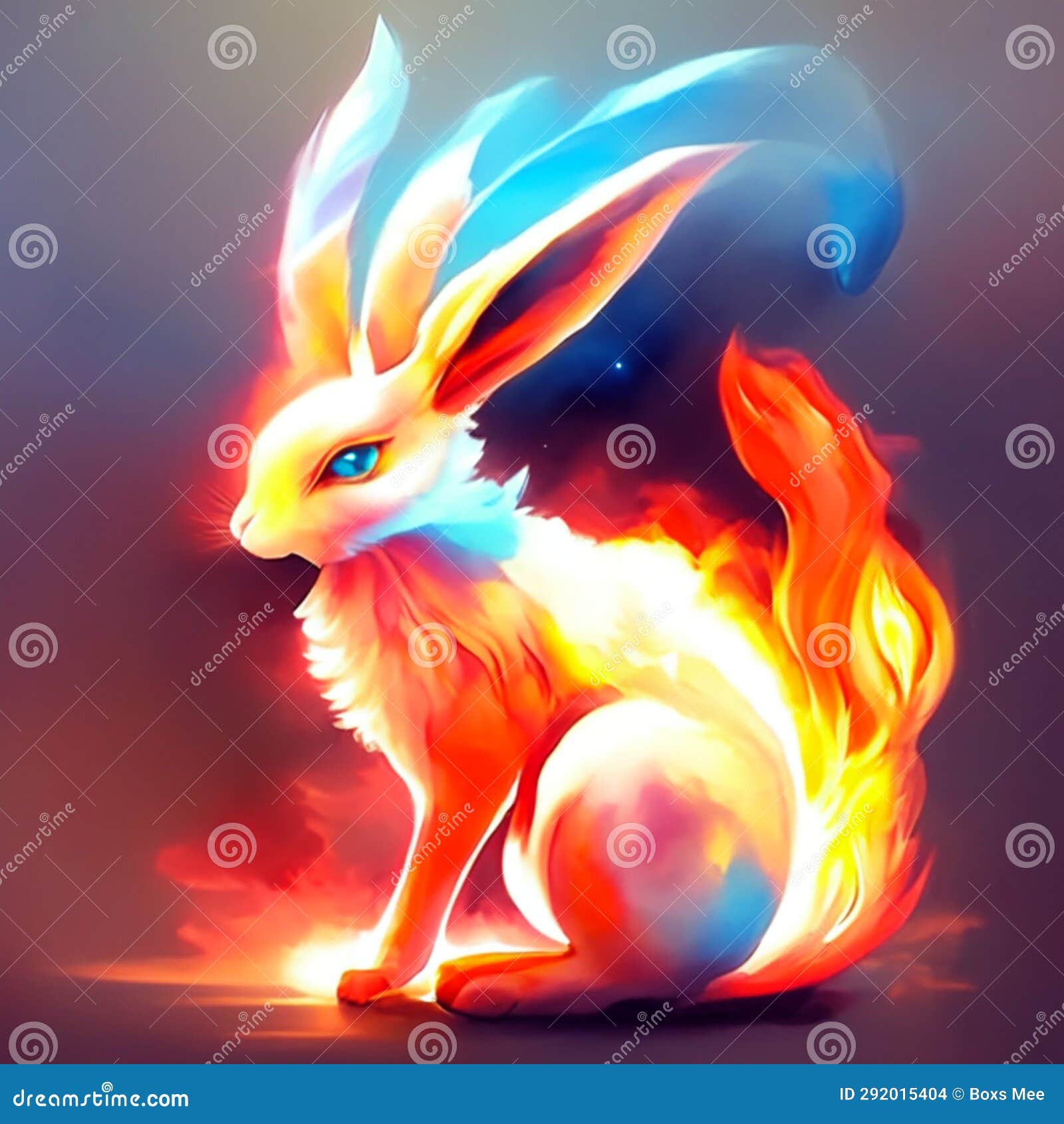 Rabbit with Wings on Fire. Vector Illustration for Your Design Stock ...