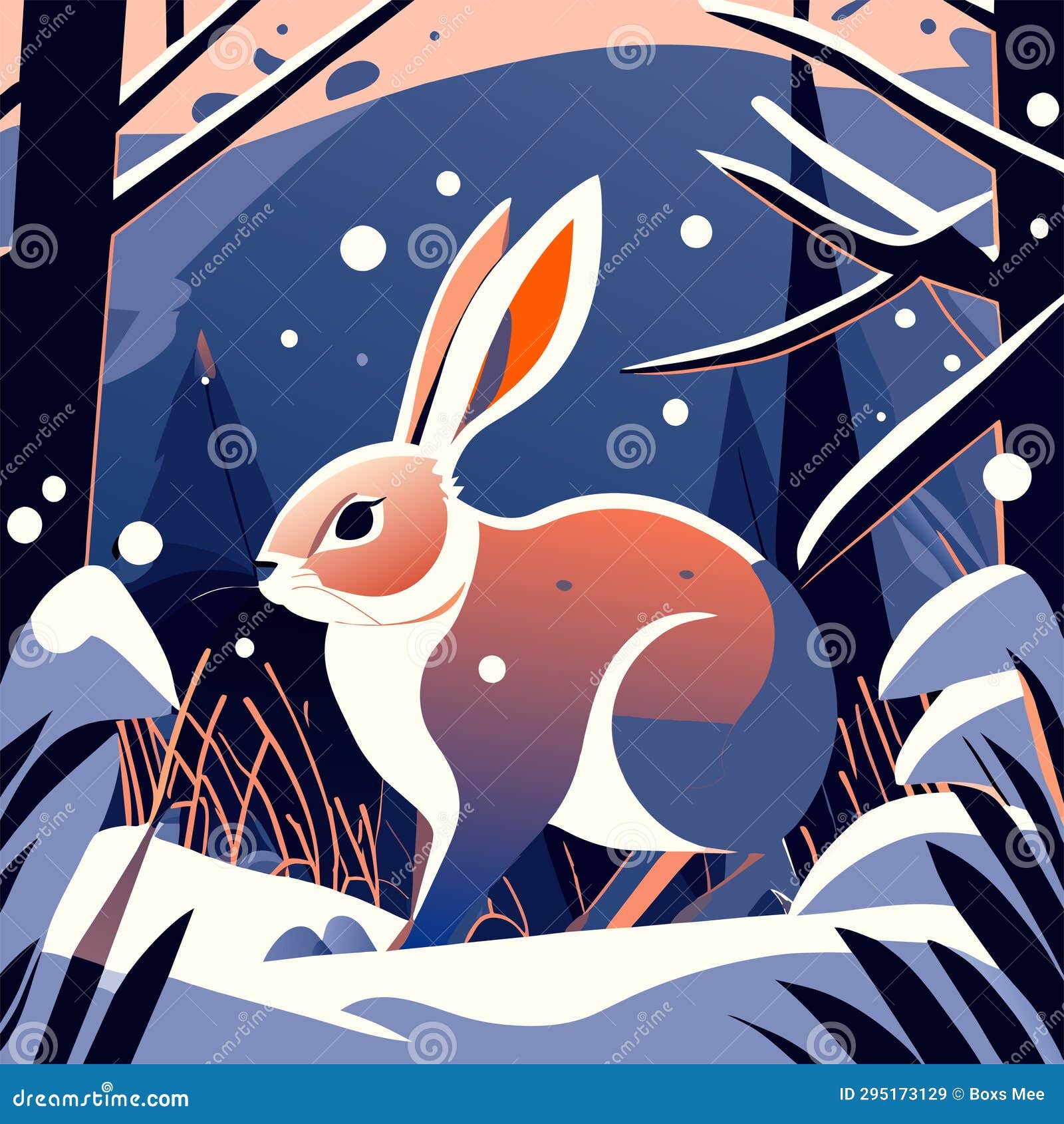 Rabbit in Winter Forest. Vector Illustration in Flat Cartoon Style ...