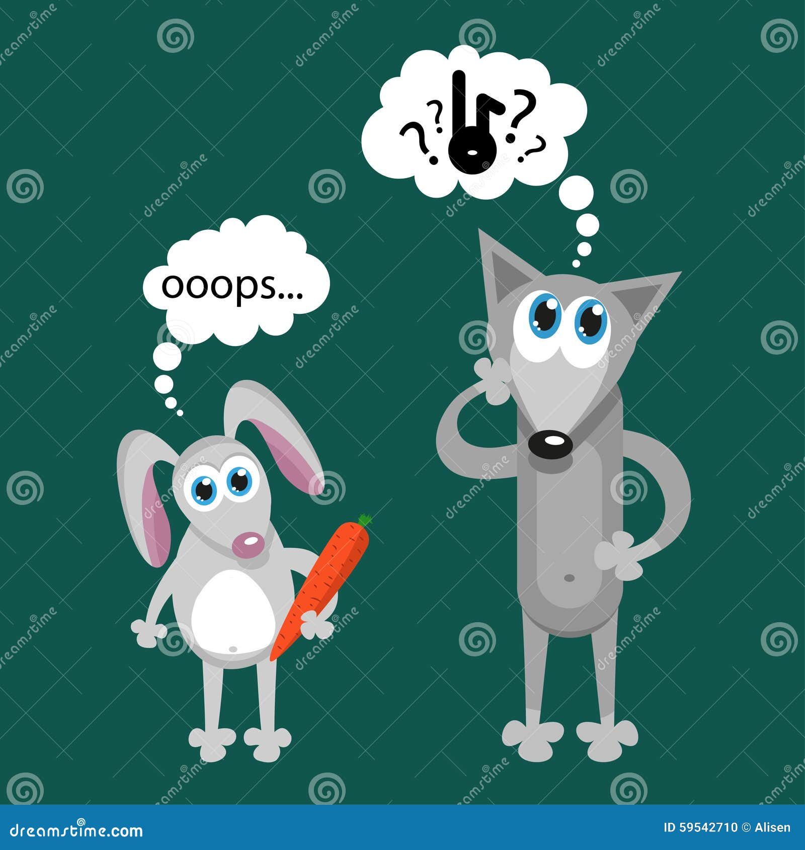Rabbit and Wolf Cartoon Vector Illustration Stock Vector - Illustration ...