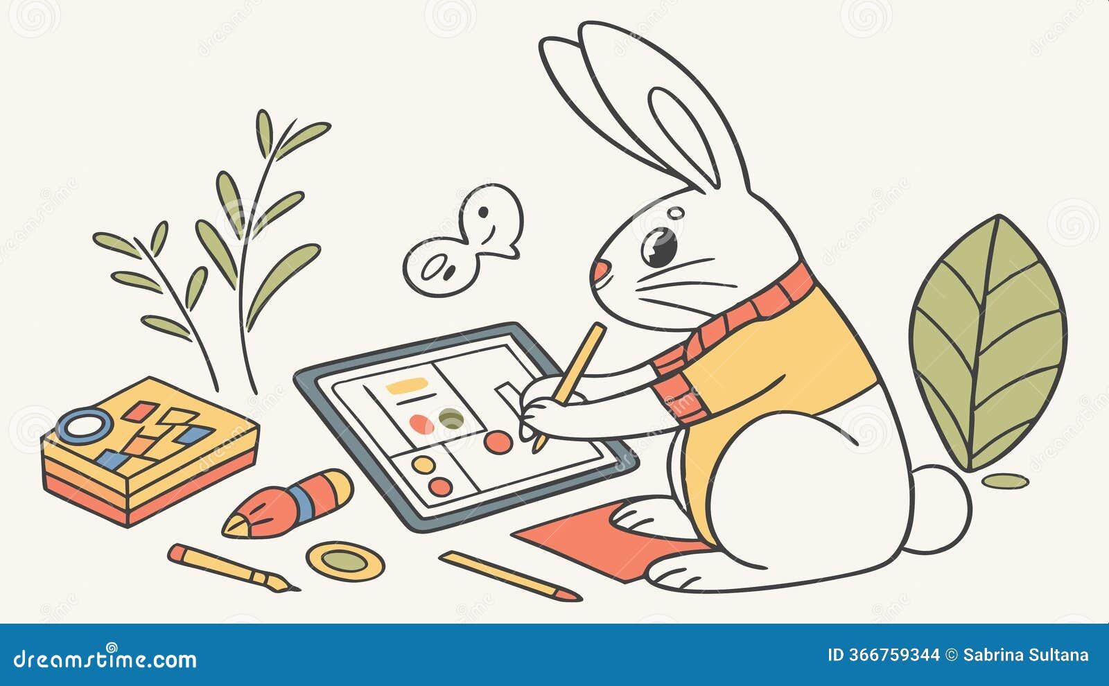 Cartoon Writer Or Poet Dog With Typewriter Coloring Page Vector ...