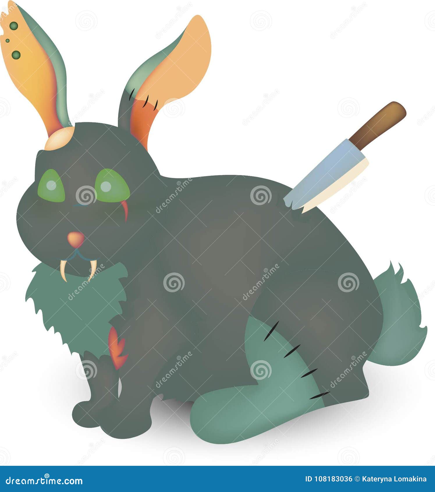 Rabbit zombie art stock vector. Illustration of graphic - 108183036