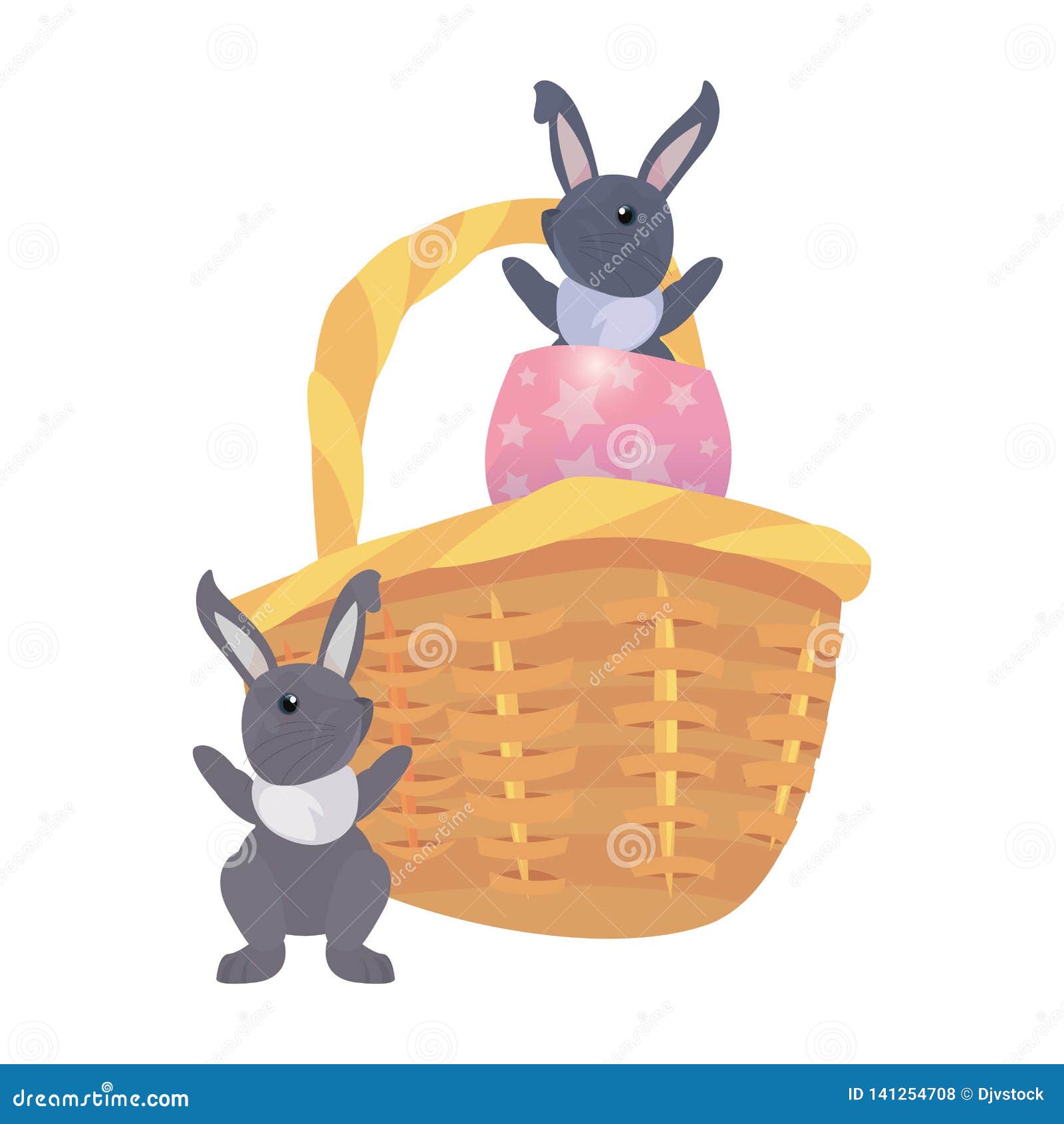 Rabbits In Basket Vector Illustration | CartoonDealer.com #87468220
