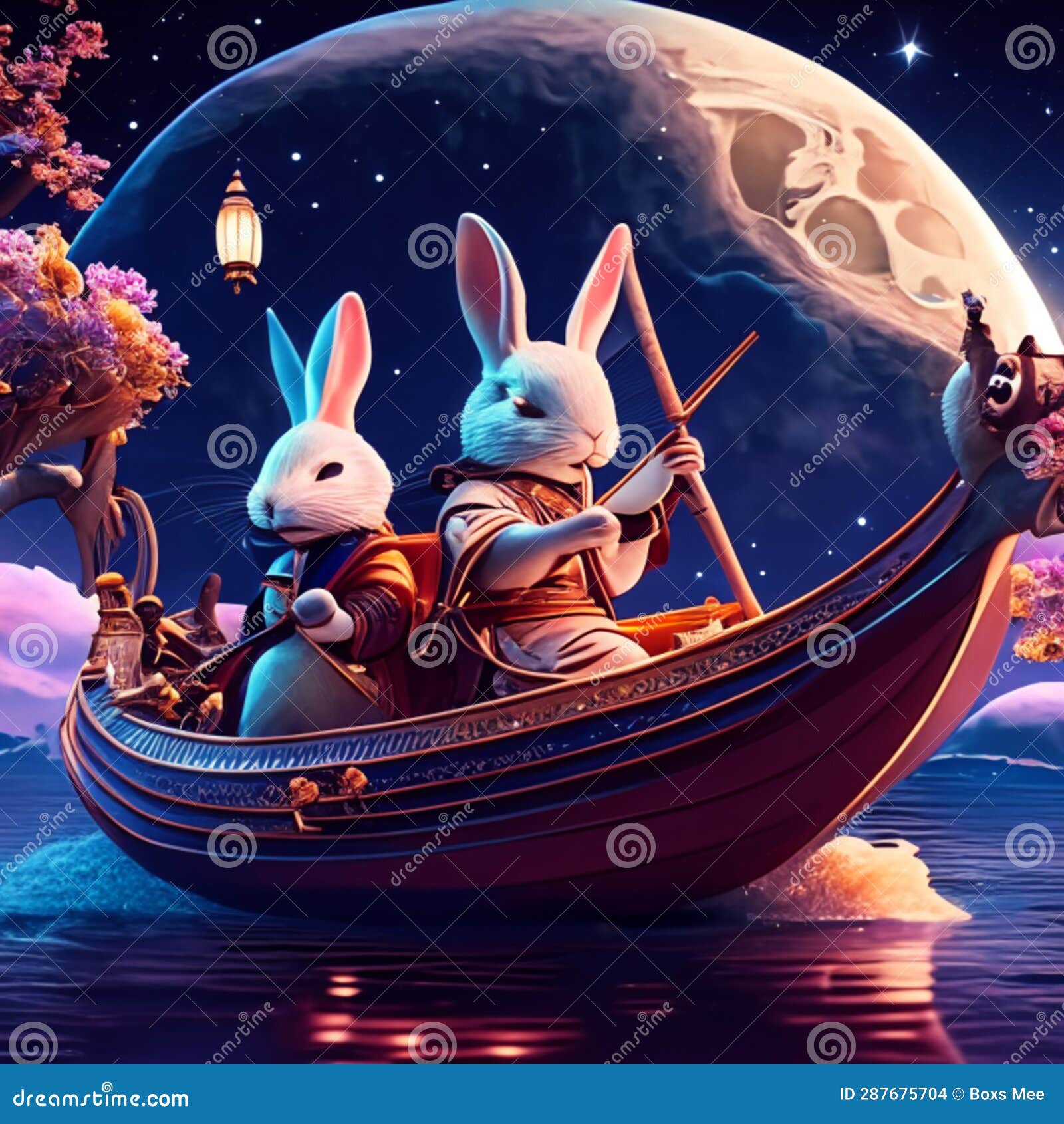 Rabbits in a Boat on the Sea. 3d Rendering AI Generated Stock ...