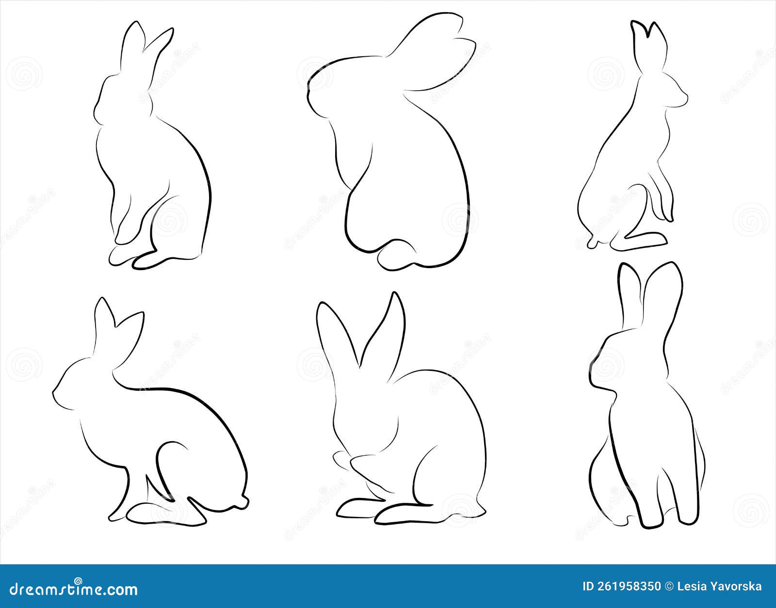 Rabbits,bunny in Motion, Different Positions, Contour Drawing, Vector ...