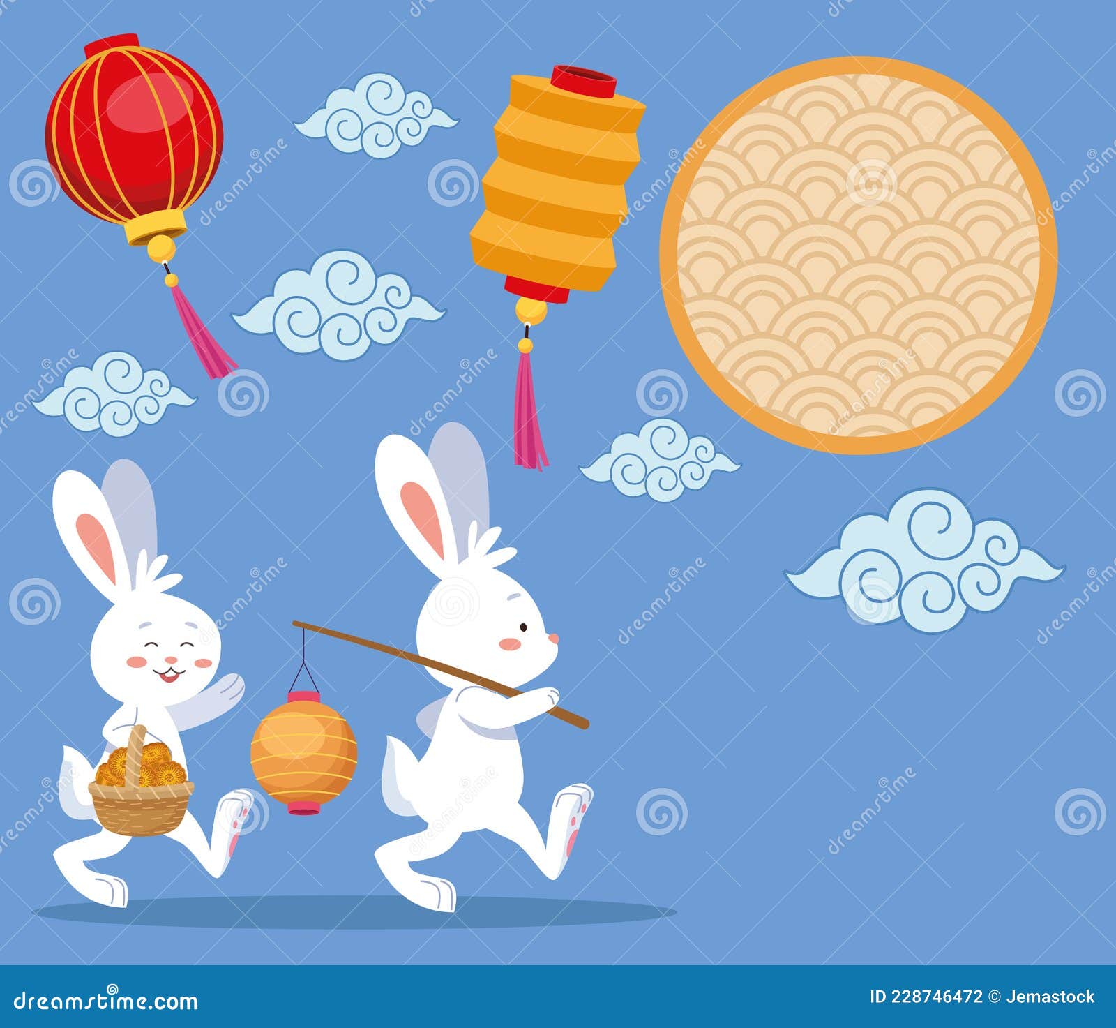 Rabbits Celebrating Mid Autumn Stock Vector - Illustration of vector ...