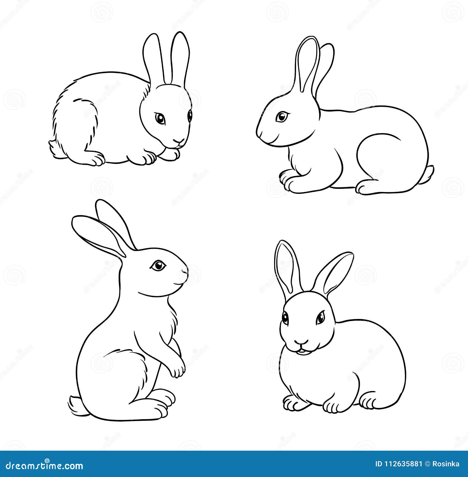 Set of Rabbits in Contours - Vector Illustration Stock Vector ...
