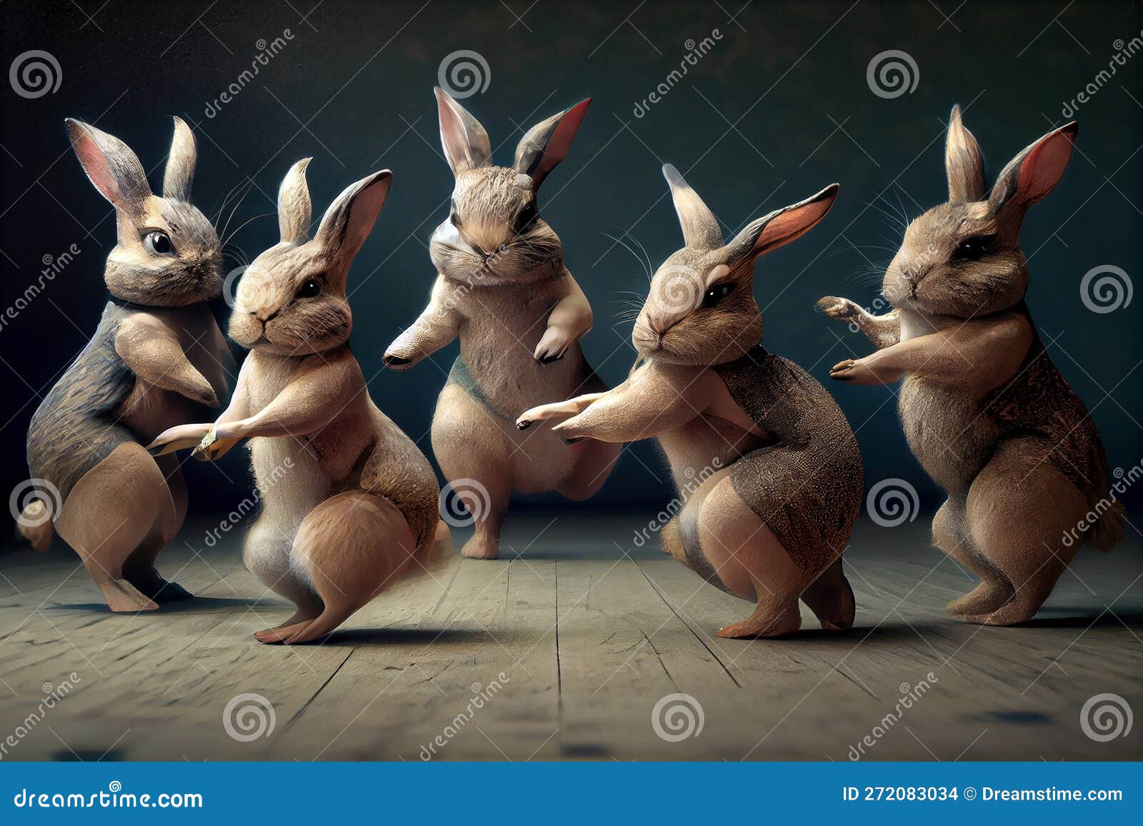 Rrabbits, Dancing, BTS Style. Dance Studio. Realistic Ilustration ...