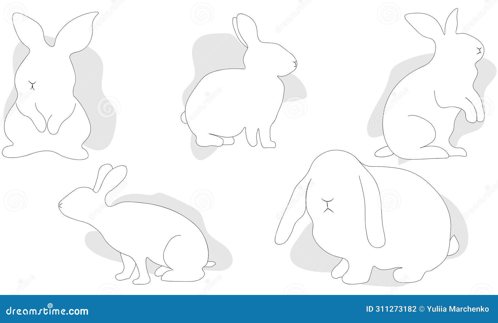 Rabbits in Different Poses. Vector Illustration for Coloring Book ...