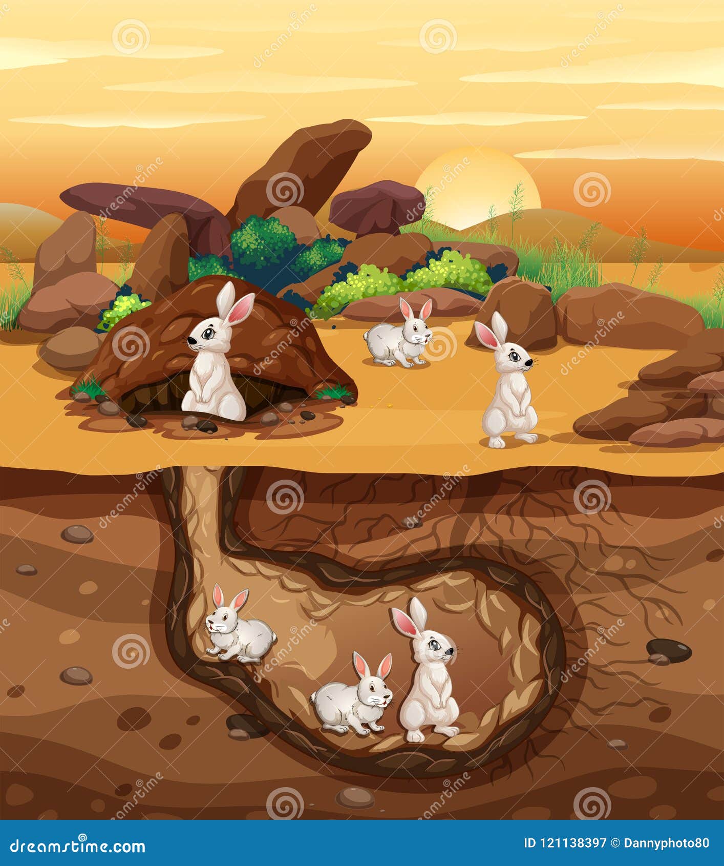 Rabbits Digging a Hole stock vector. Illustration of underground ...