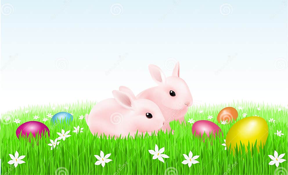 Rabbits and Easter Eggs stock vector. Illustration of green - 23138362