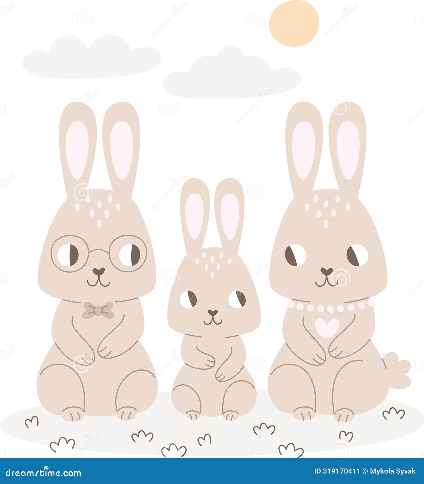 Rabbits Family on Lawn stock vector. Illustration of hare - 319170411