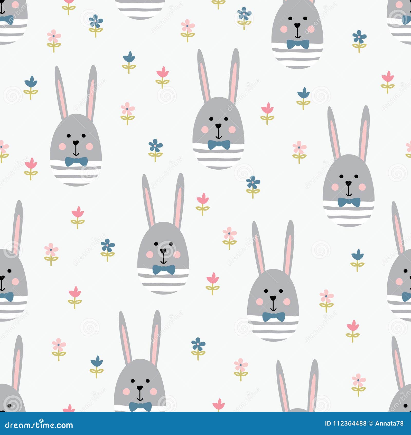 Rabbits and Flowers Easter Seamless Pattern Stock Vector - Illustration ...