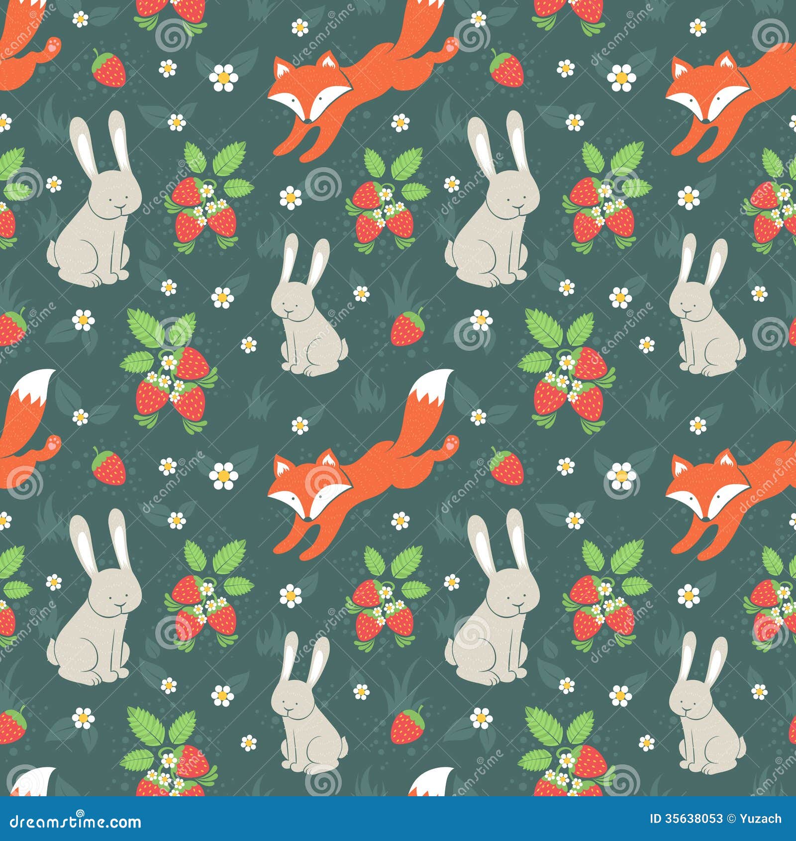 Rabbits and Fox with Seamless Pattern Stock Vector - Illustration of ...