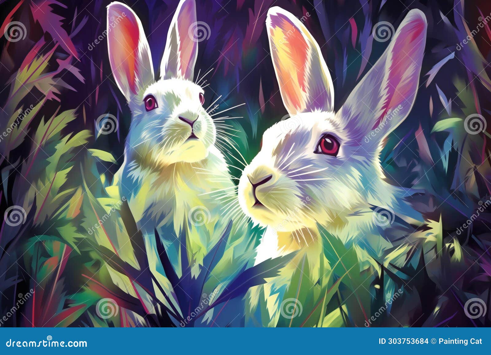 Rabbits in the Grass, Illustration of Two Rabbits Stock Illustration ...
