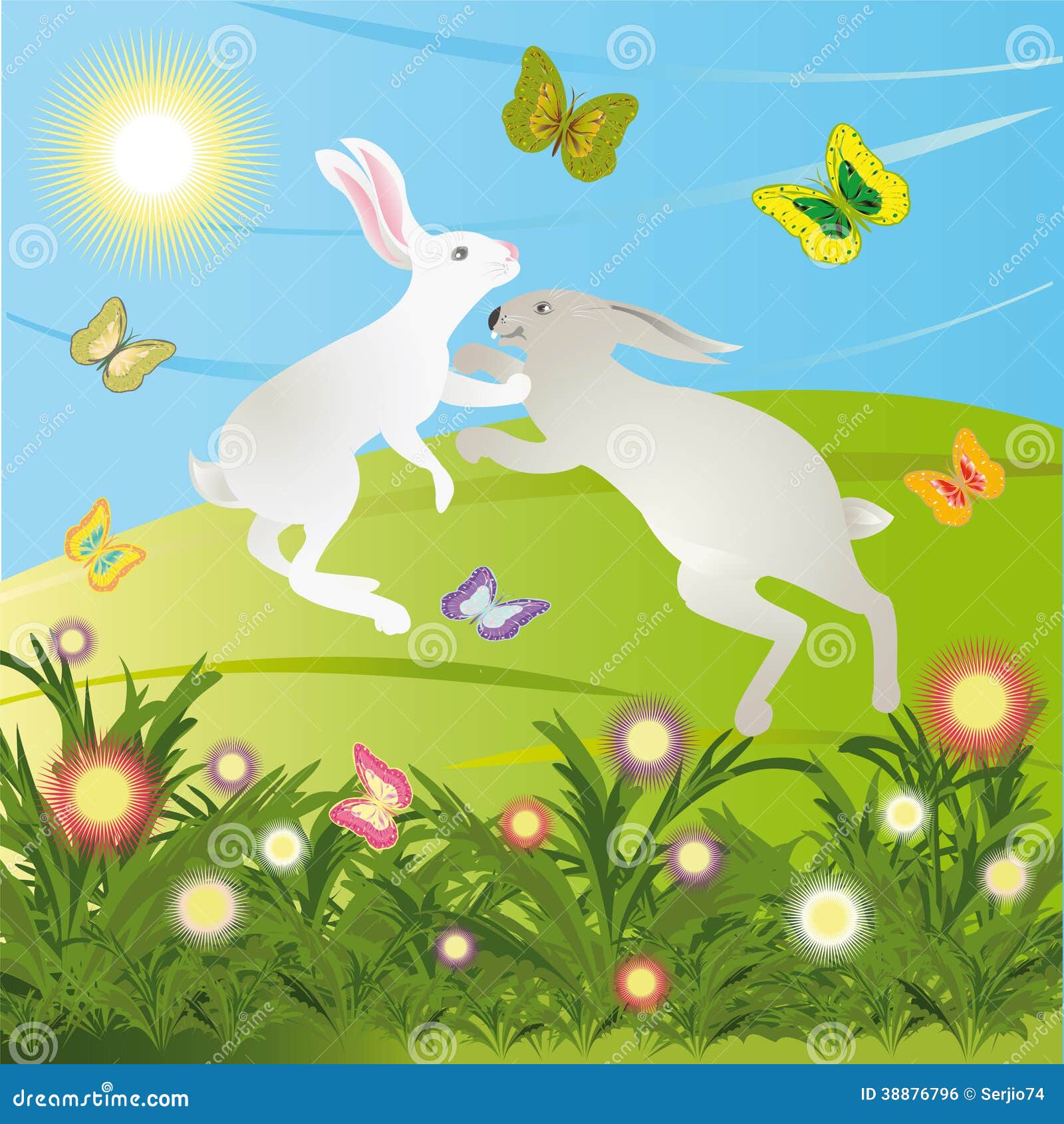 Rabbits on the meadow. stock vector. Illustration of light - 38876796