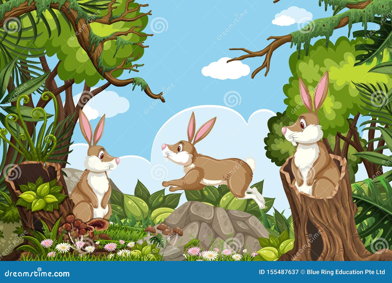 Rabbits in nature scene stock vector. Illustration of grass - 155487637