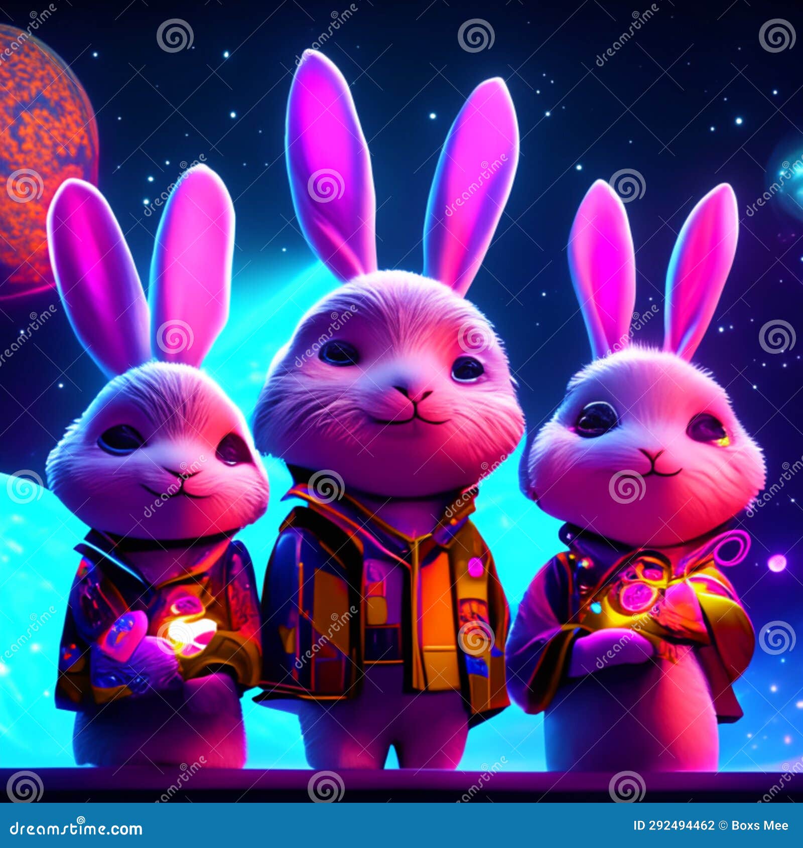 Rabbits in the Night Sky with Moon. 3D Rendering Generative AI Stock ...
