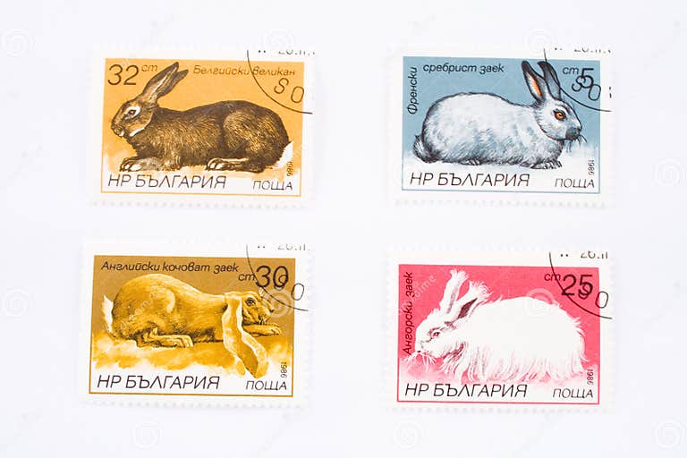 Rabbits on postage stamps editorial photography. Image of postal - 4112382