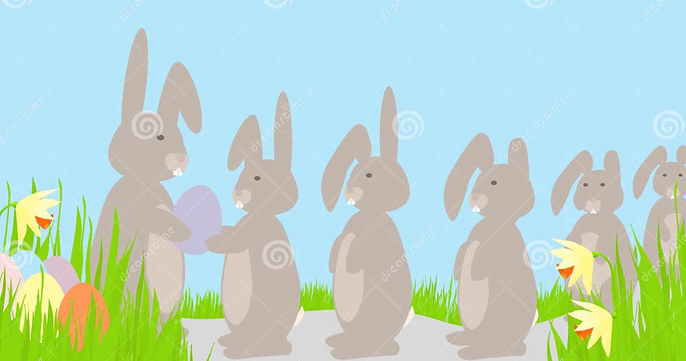 Rabbits Queue for Easter Eggs Stock Illustration - Illustration of ...