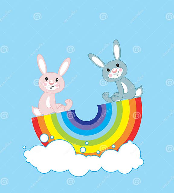 Rabbits on a rainbow stock vector. Illustration of vector - 17174718