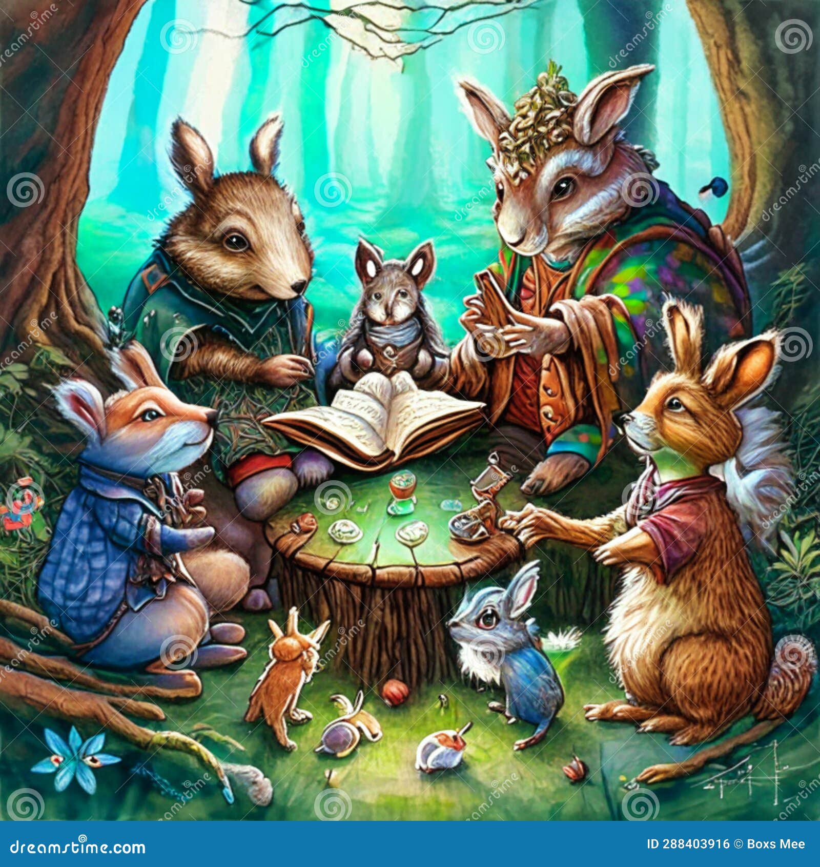 Rabbits Reading a Book in the Forest - 3D Render AI Generated Stock ...