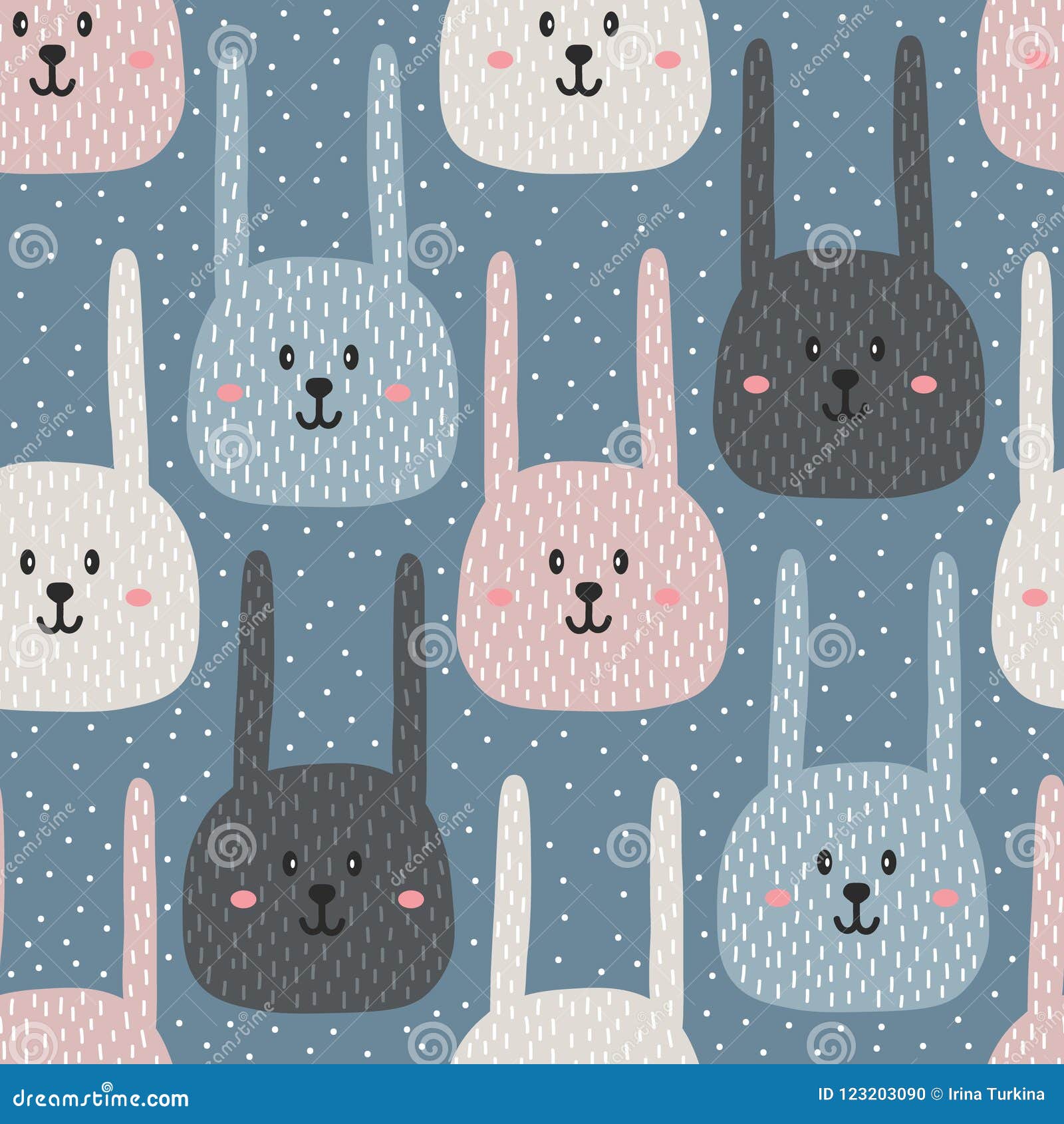 Seamless Pattern with Happy Rabbits Stock Vector - Illustration of hare ...
