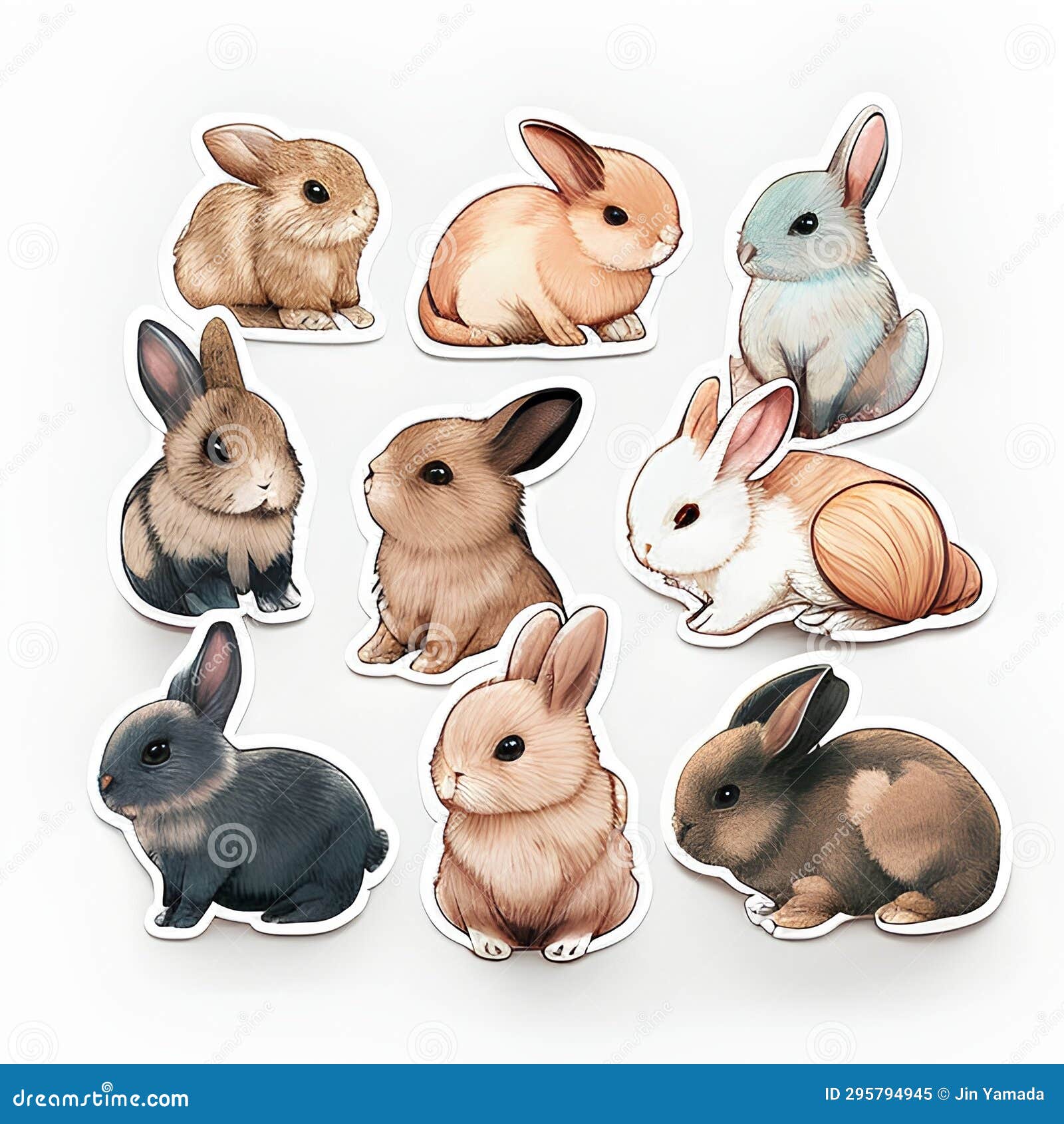 Rabbits Set. Hand Drawn Vector Illustration. Isolated on White ...