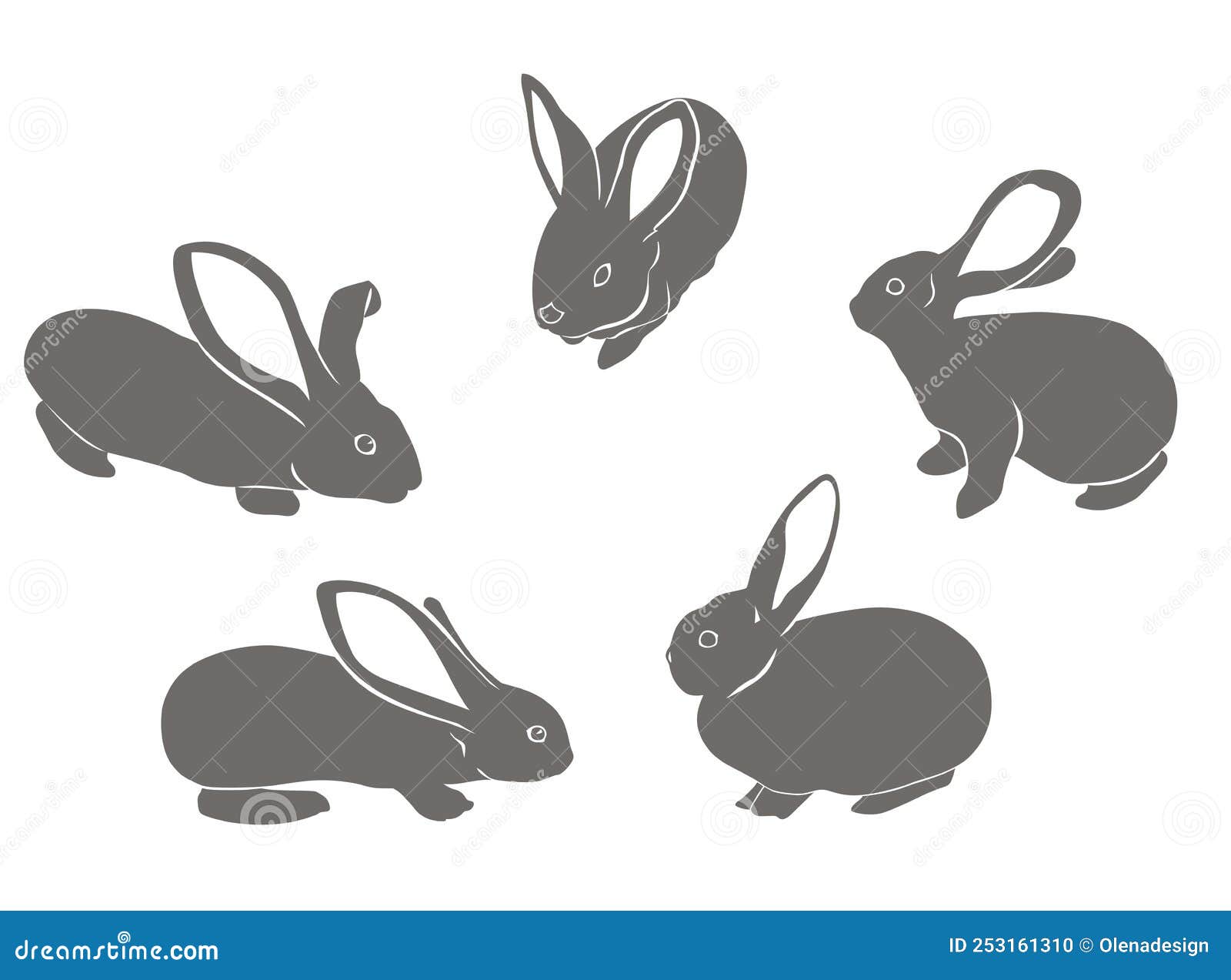 Rabbits - Set Of Vector Isolated Silhouettes Of Hares | CartoonDealer ...