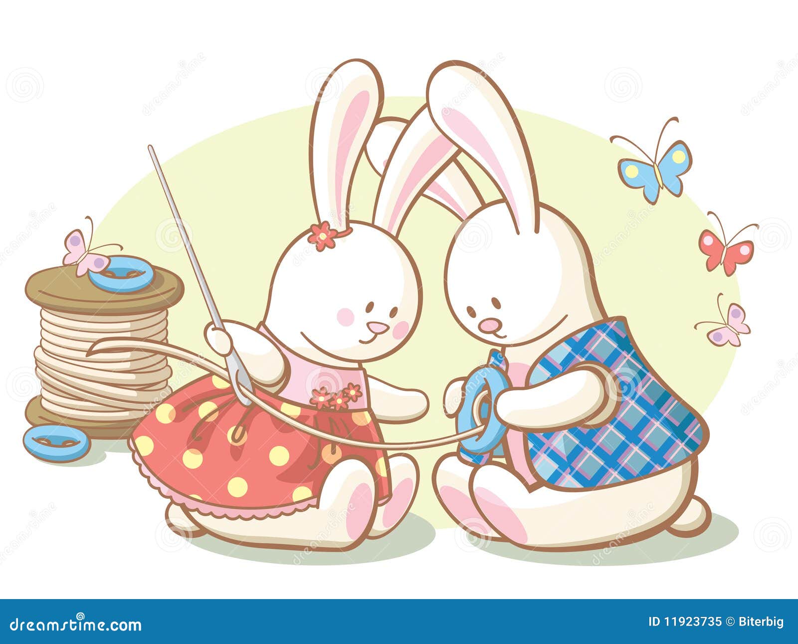 Rabbits Sew a Button on Jacket Stock Vector - Illustration of stud ...