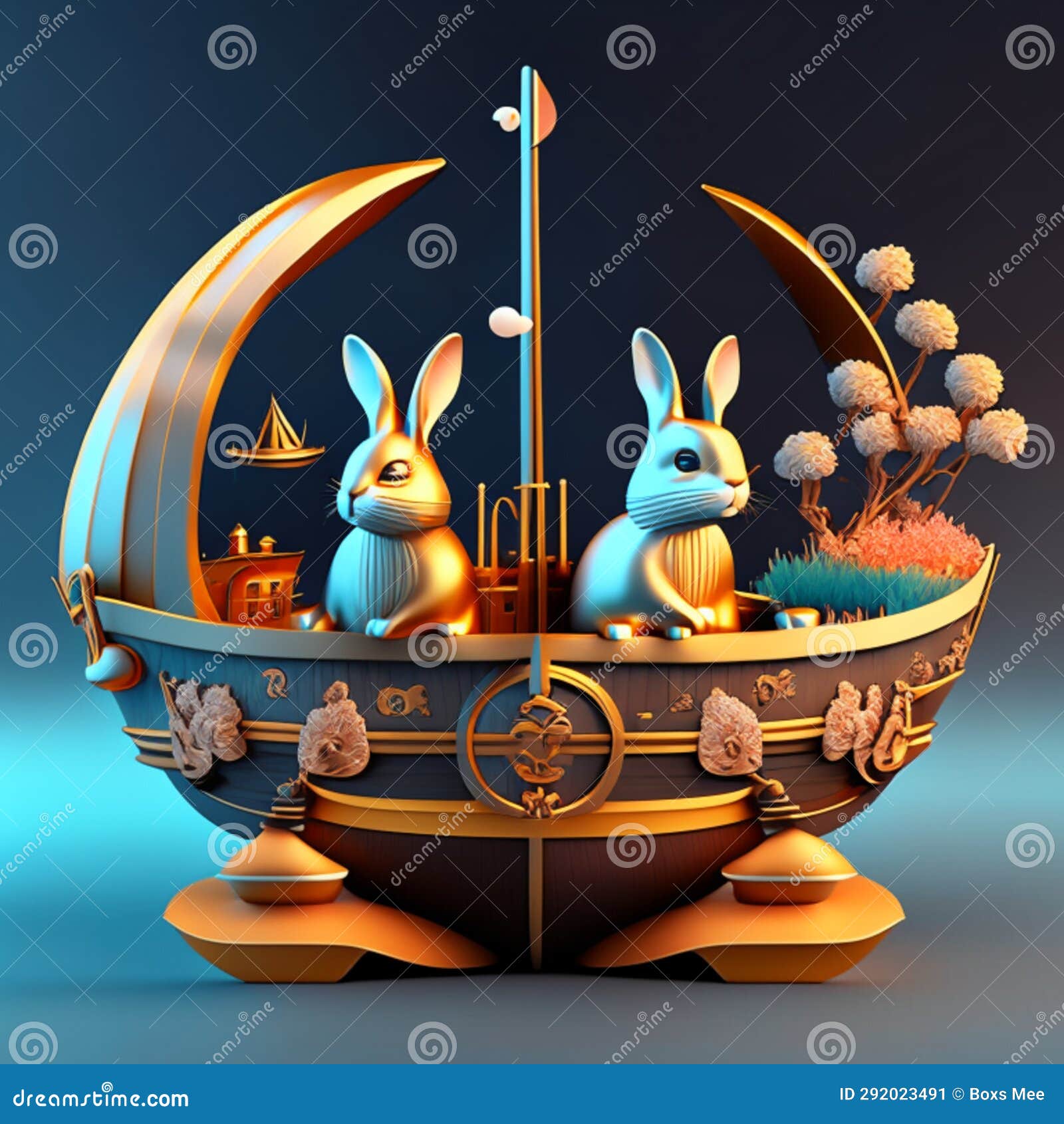 Rabbits on the Ship. 3D Illustration. Vector Stock Illustration ...