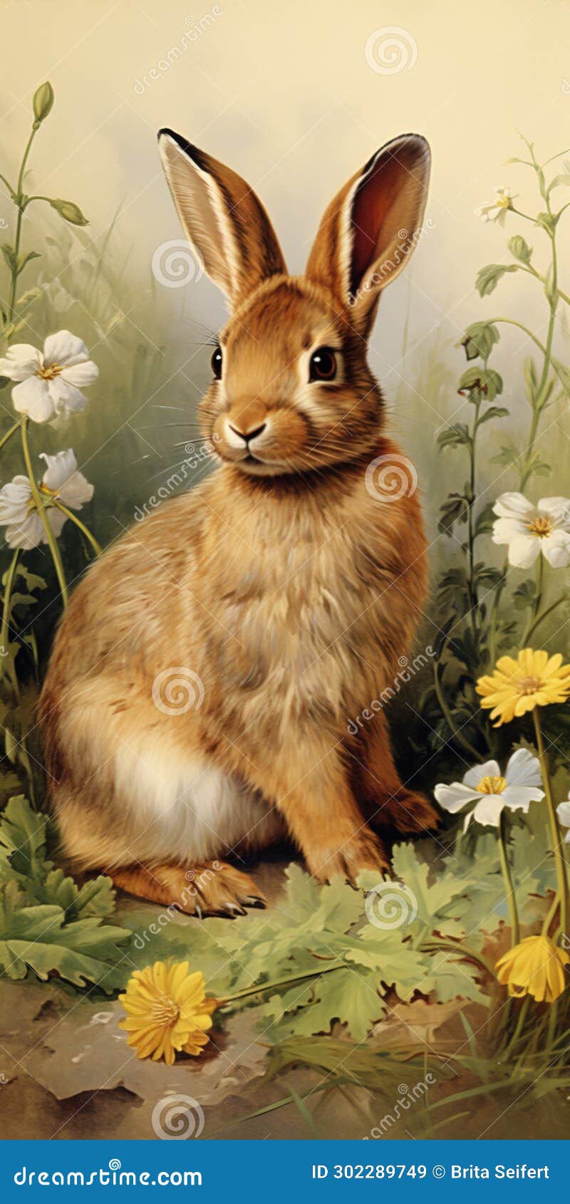 A Rabbits Sits in the Springtime Garden. Animal Illustration Stock ...