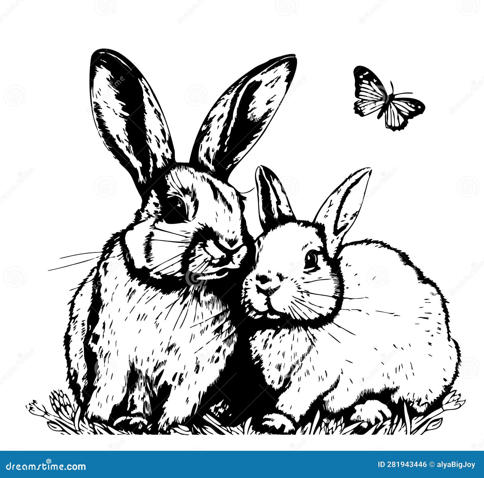 Rabbits Sitting Sketch Hand Drawn in Doodle Style Vector Illustration ...