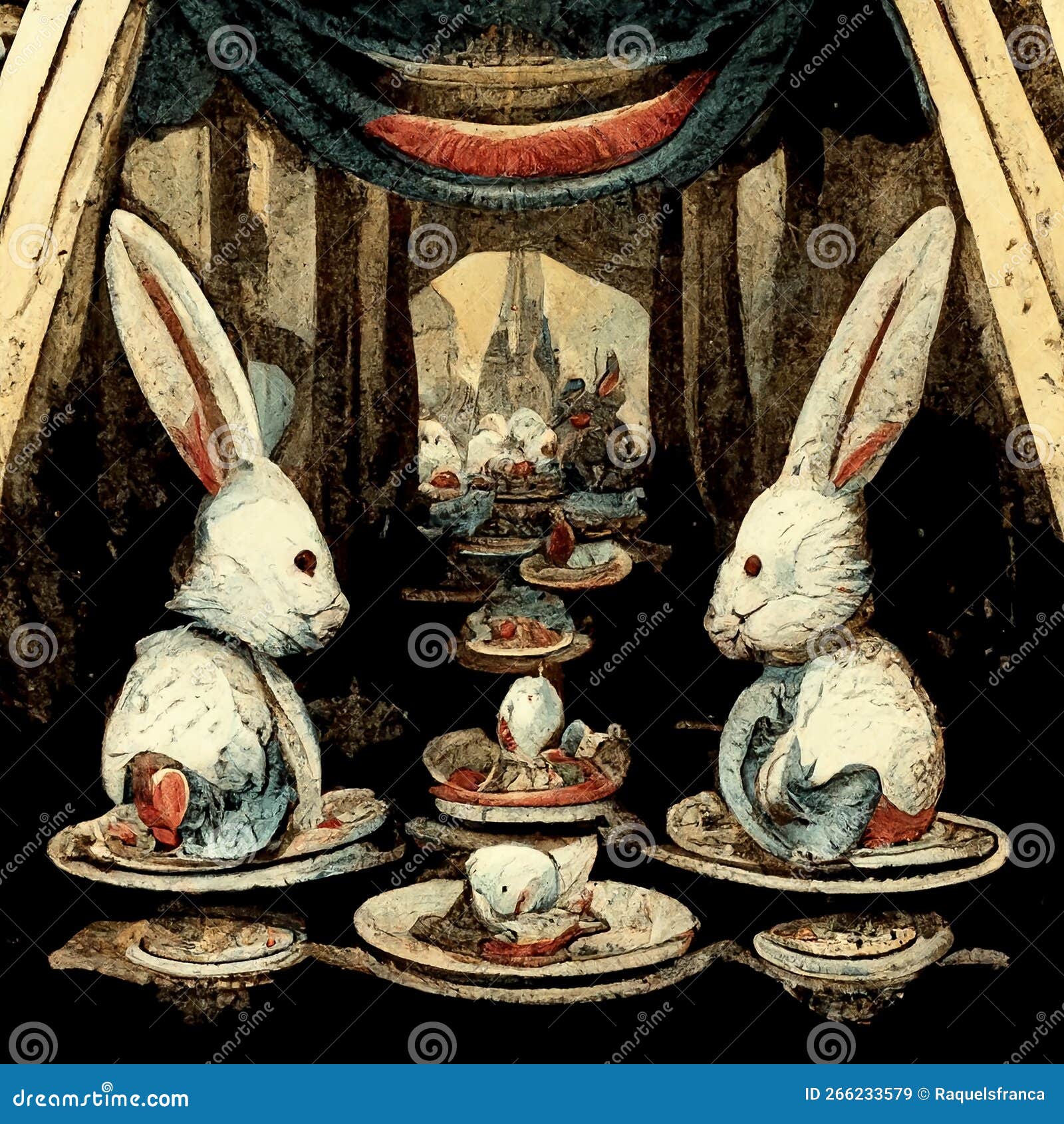 Rabbits at a tea party stock illustration. Illustration of singular ...