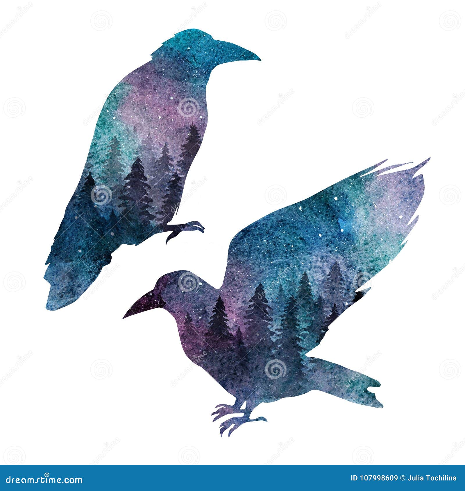 Raben Mit Aquarelllandschaft Nach Innen Stock Abbildung - Illustration ...