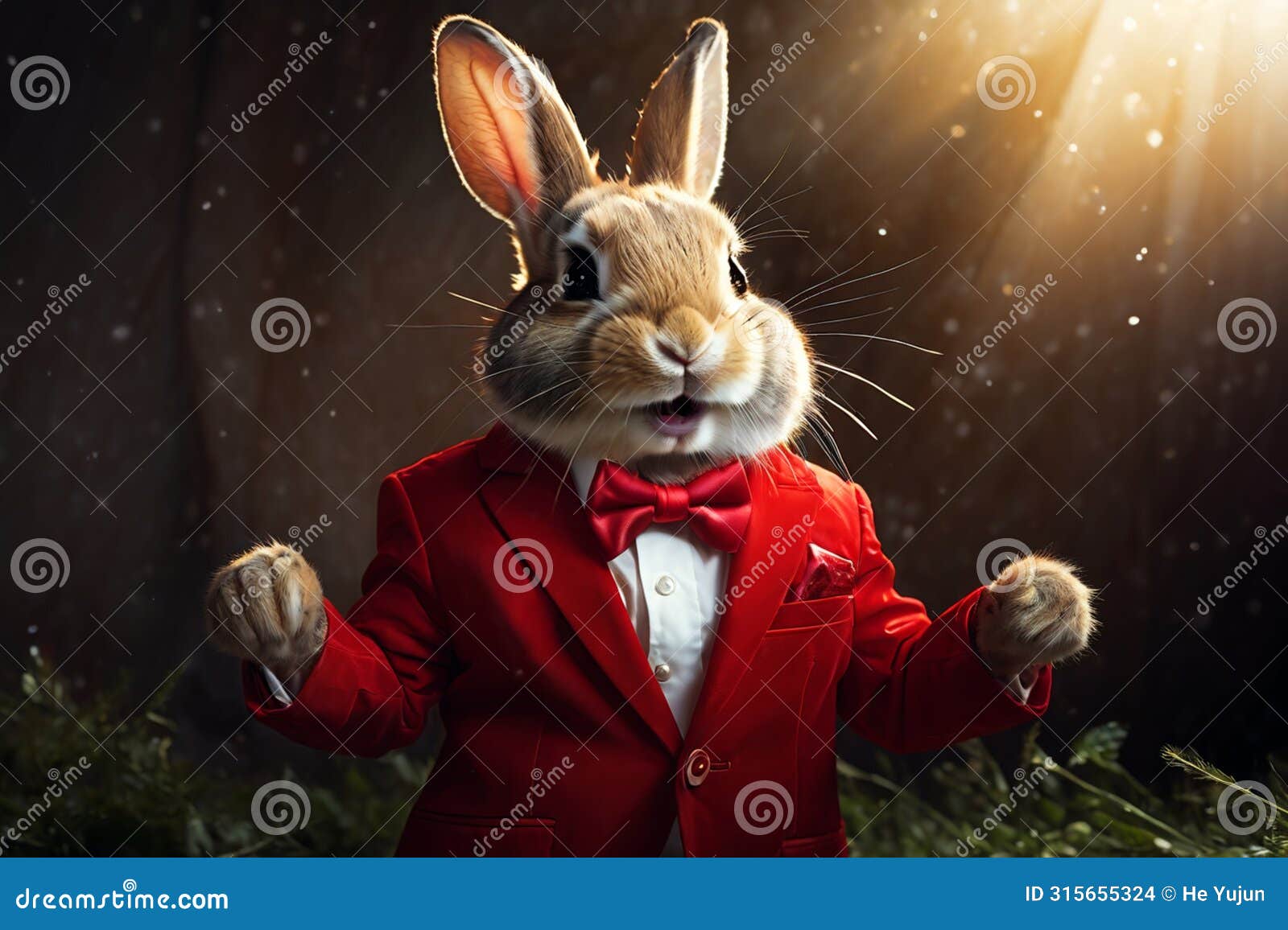 Rabit in red suit stock illustration. Illustration of curtain - 315655324