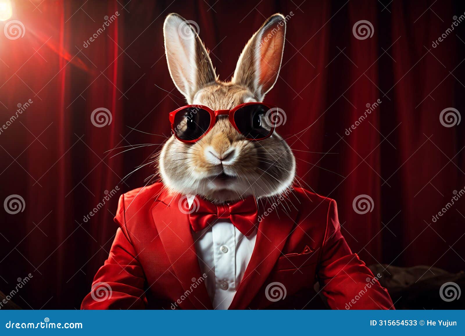 Rabbbit in red suit stock illustration. Illustration of curtain - 315654533