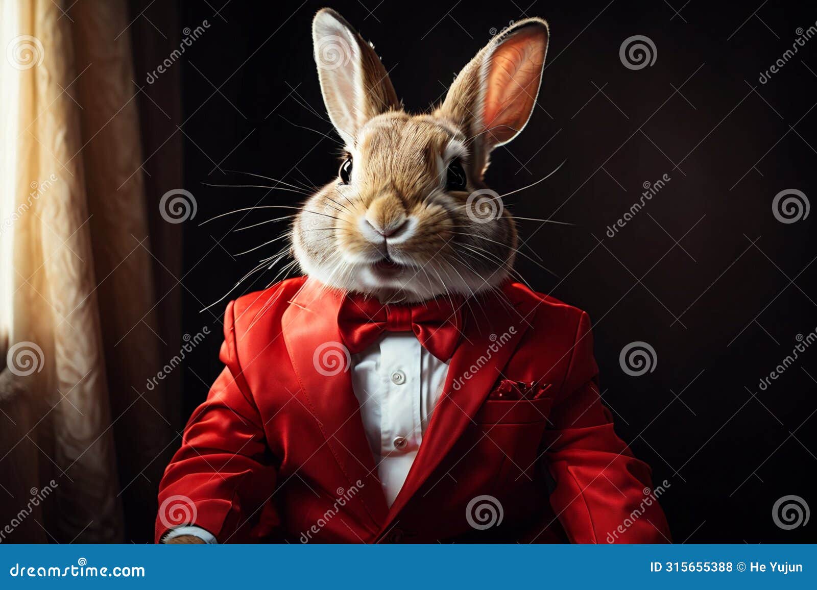 Rabit in red suit stock illustration. Illustration of curtain - 315655388