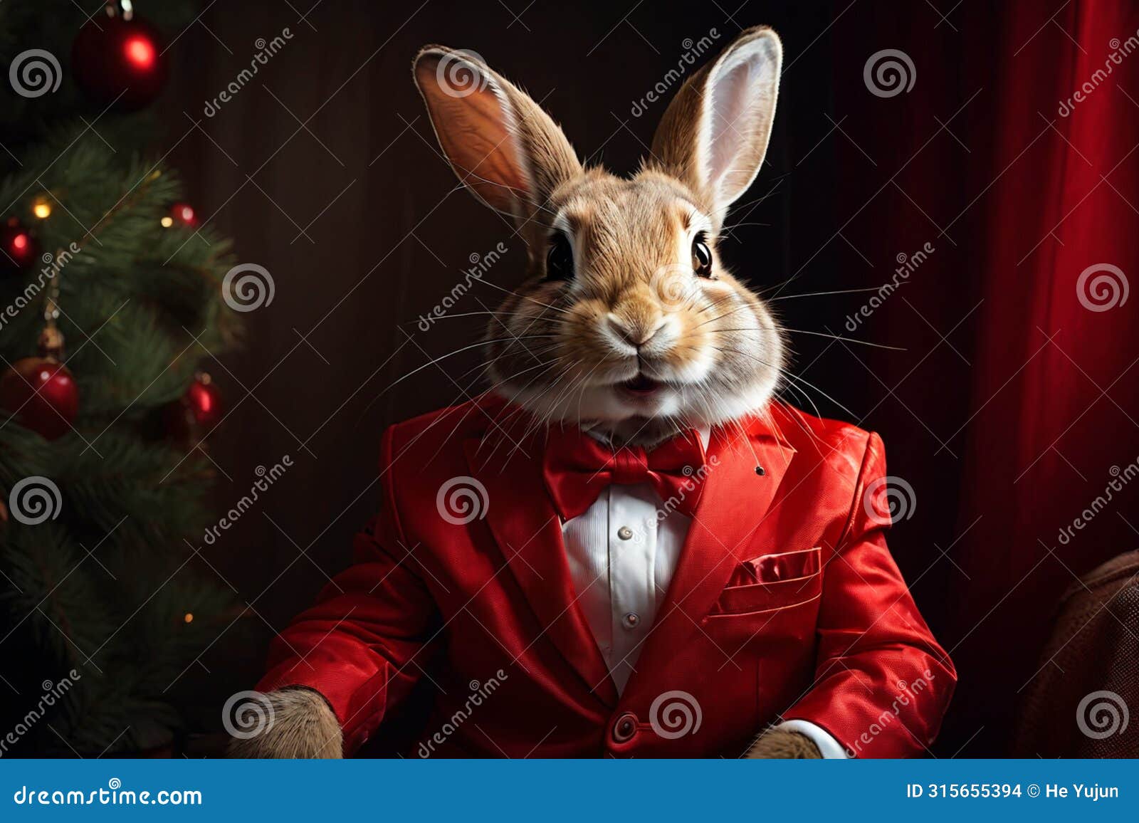 Rabit in red suit stock illustration. Illustration of curtain - 315655394