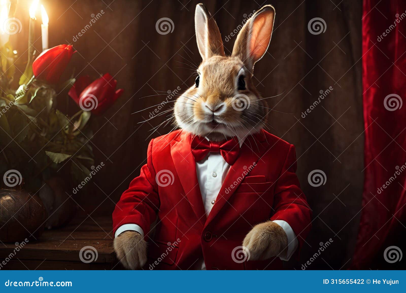 Rabit in red suit stock illustration. Illustration of luck - 315655422