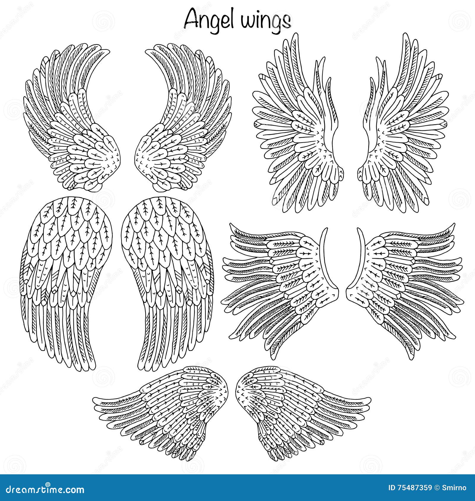 Raccolta Delle Ali Disegnate a Mano Di Angelo Illustrazione di Stock ...