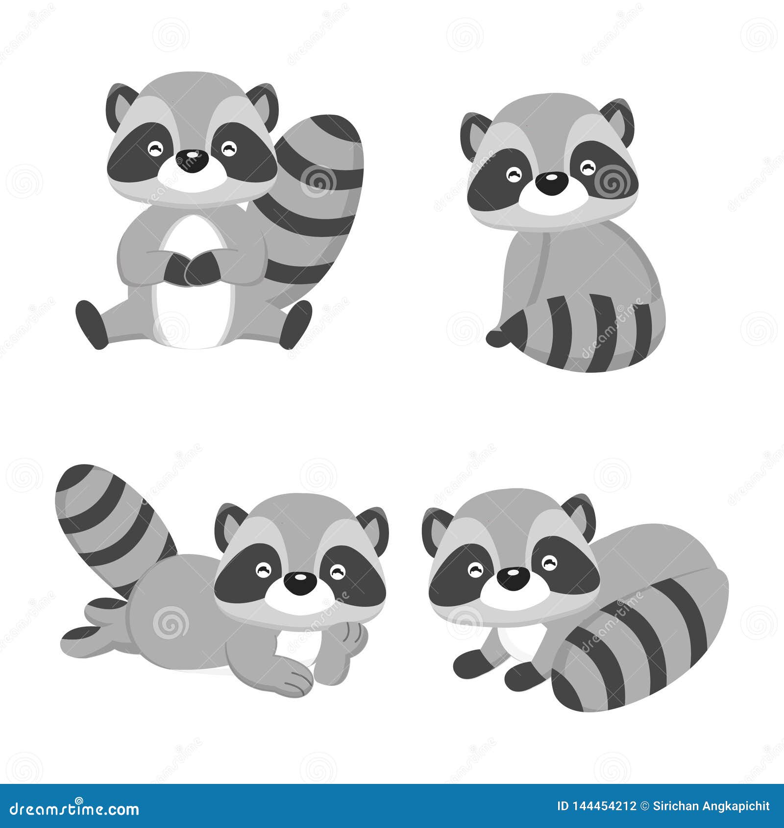 Collection of Cute Raccoons in Different Pose. Stock Vector ...