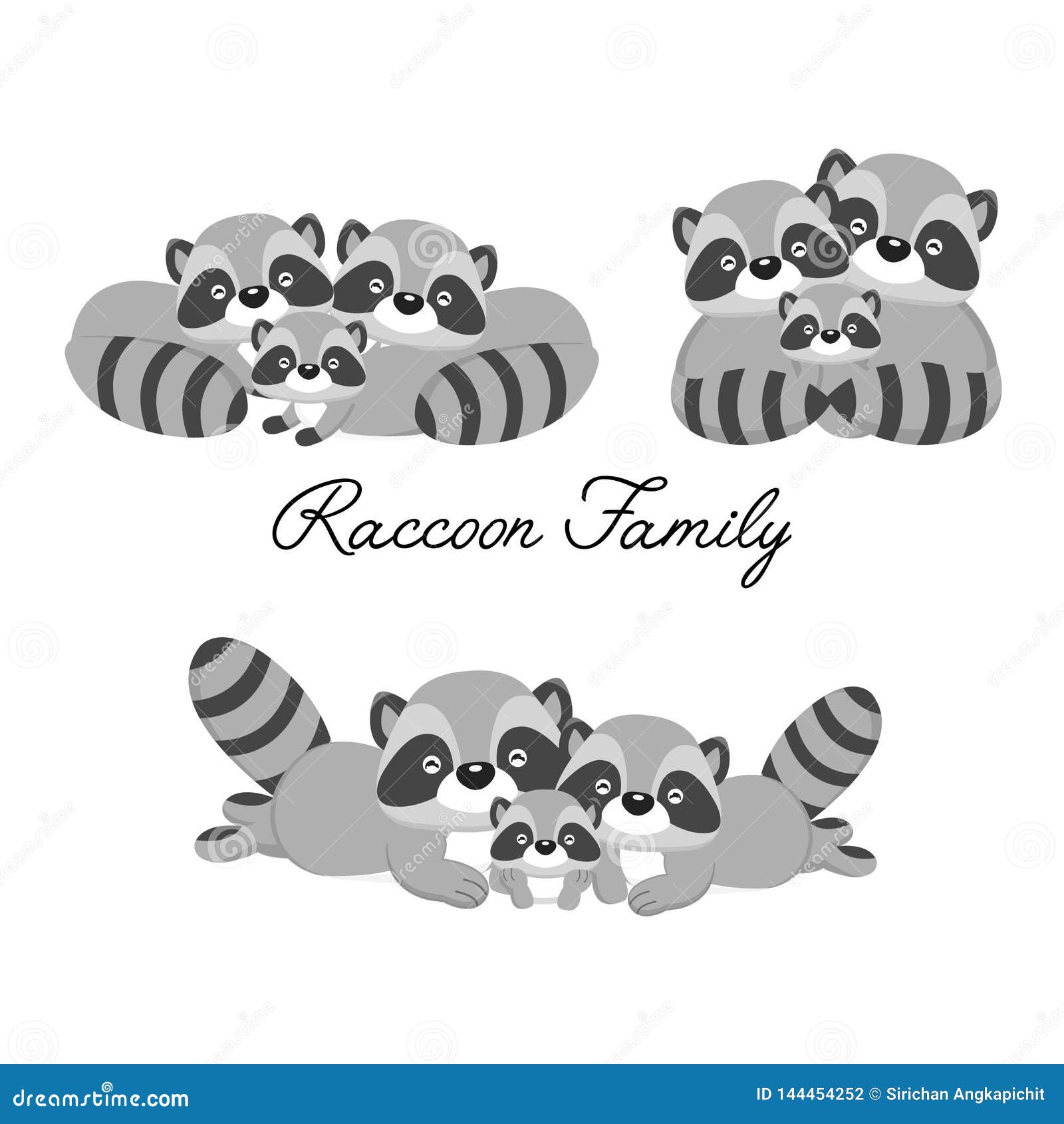 Happy Animal Family. Dad, Mom, Baby Raccoons Cartoon Stock Vector ...