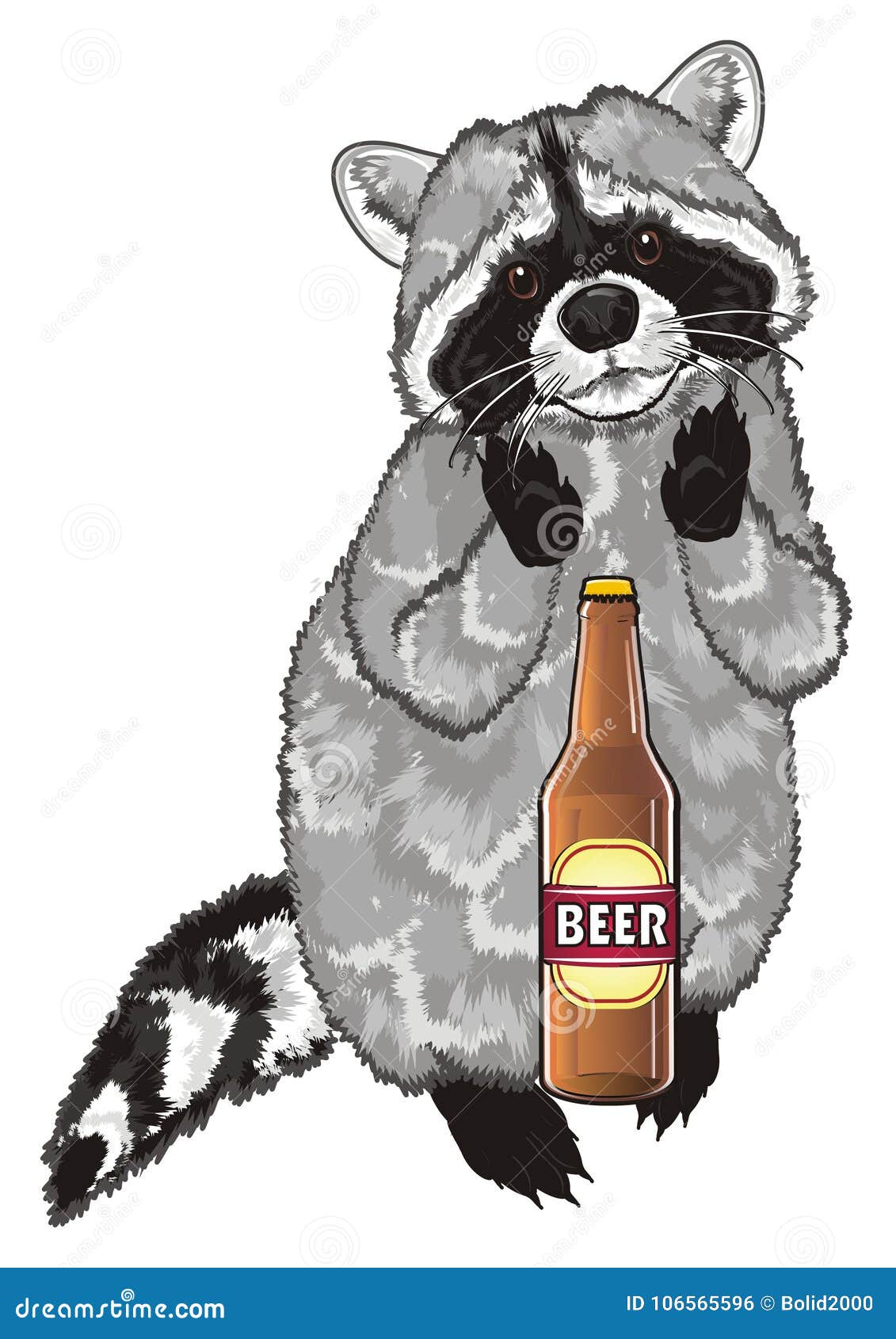 Raccoon with beer stock illustration. Illustration of isolated - 106565596
