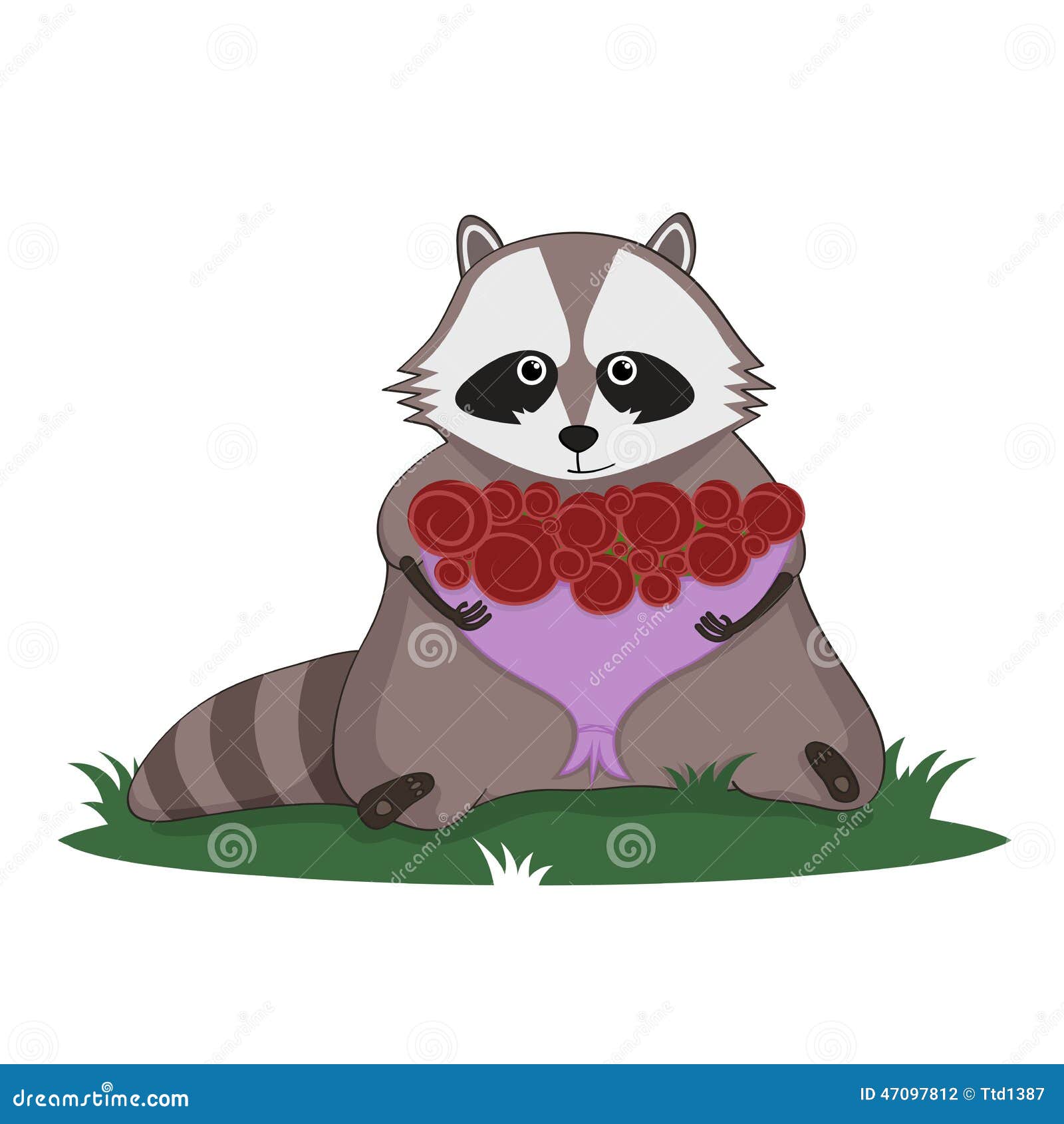 Raccoon and Bouquet of Roses Stock Vector - Illustration of amazing ...