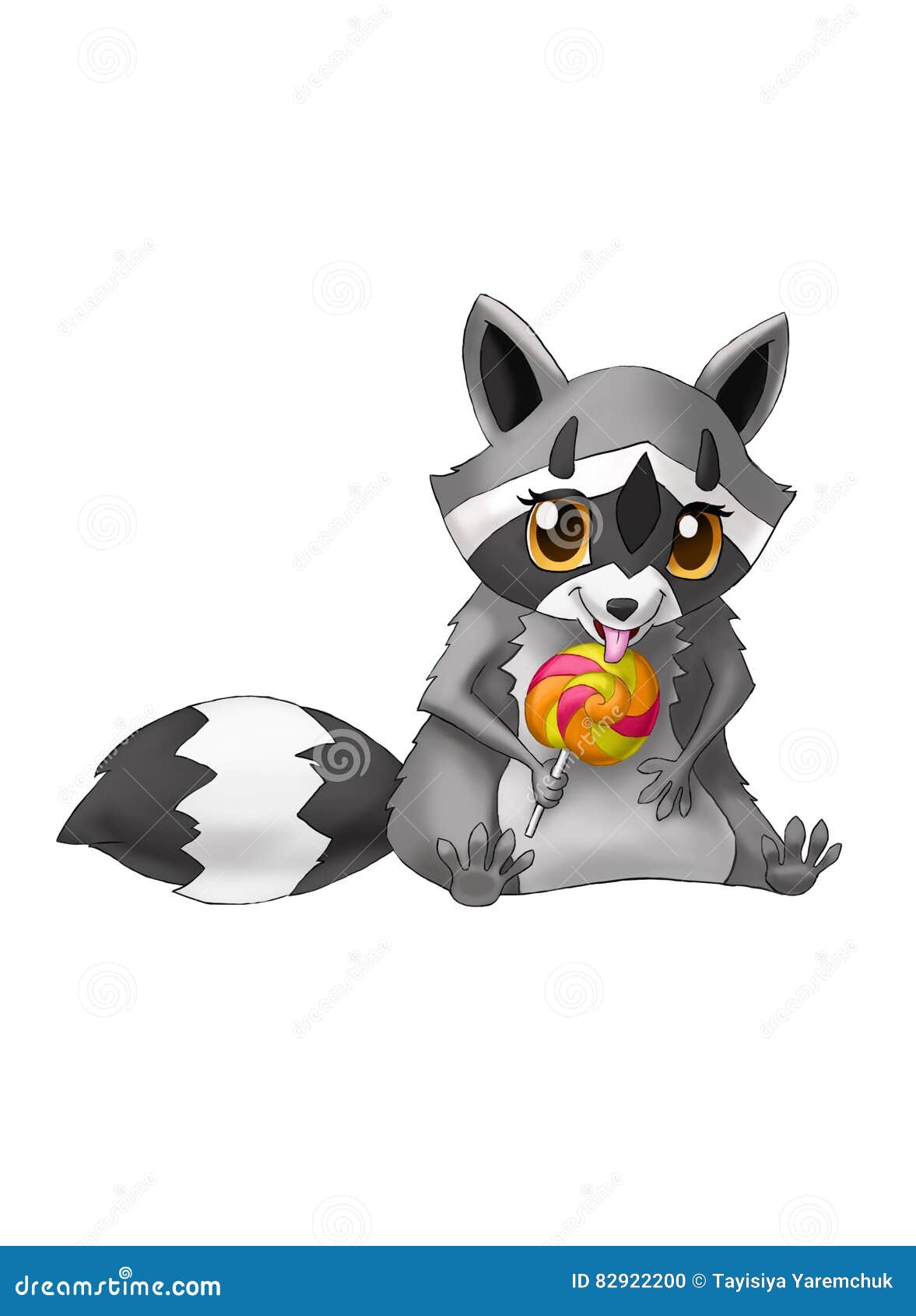 Raccoon with candy stock illustration. Illustration of animal - 82922200